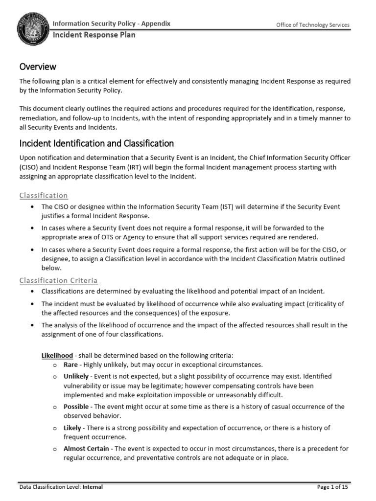 Sample Security Incident Response Plan Template | PDF | Information ...