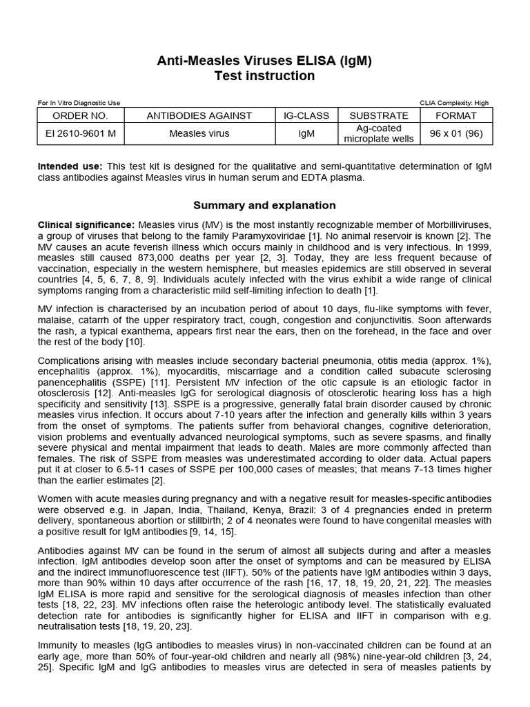 Measles IgM Antibody ELISA Test Guide | PDF | Measles | Immunoglobulin G