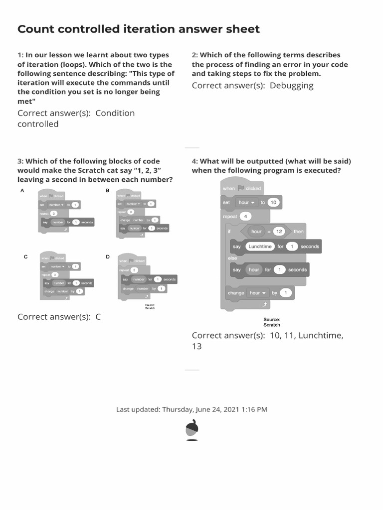 Count Controlled Iteration Exit Quiz Answers | PDF