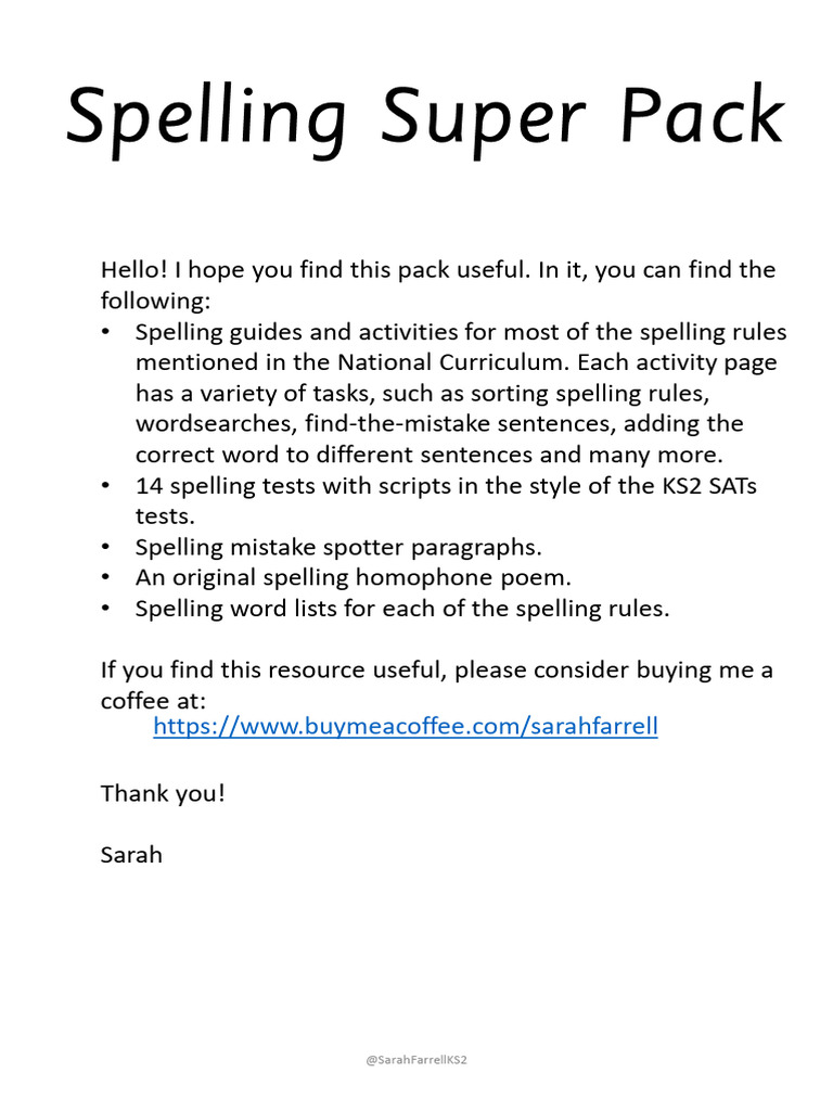 Spelling Pack - Cleaned | PDF | Word | Syllable