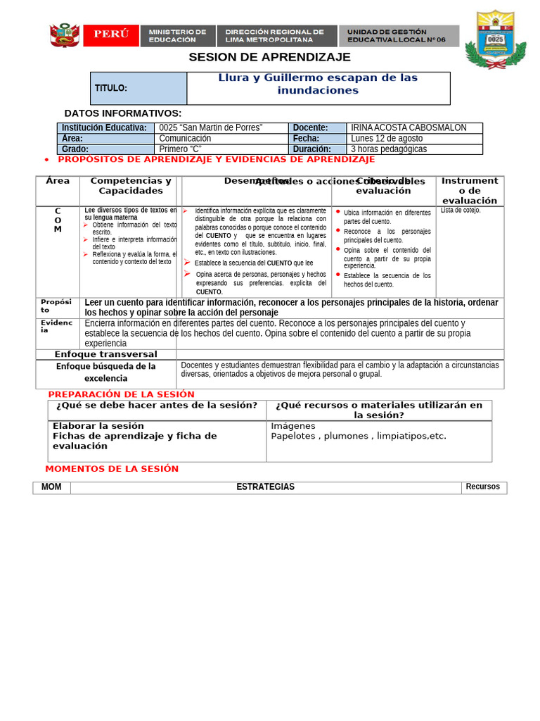 Cuento de Llura y Guillermo | PDF | Evaluación | Aprendizaje