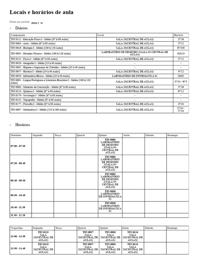 Locais e Horários de Aula - SUAP_ Sistema Unificado de Administração ...