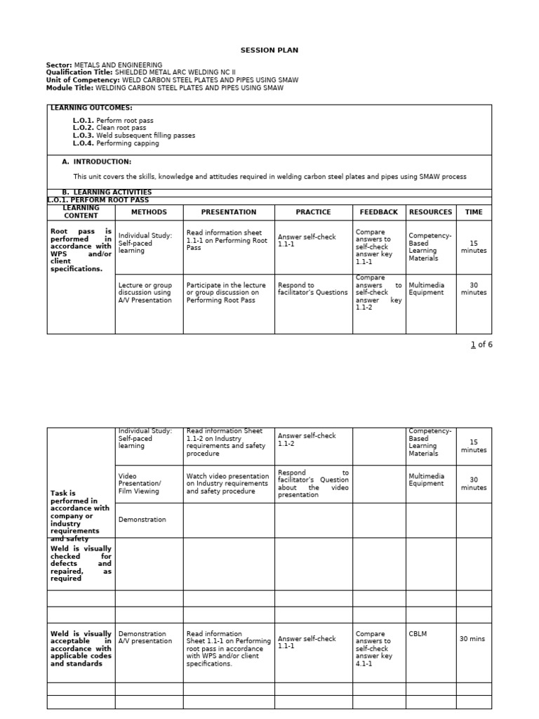 Session Plan | PDF | Welding | Construction