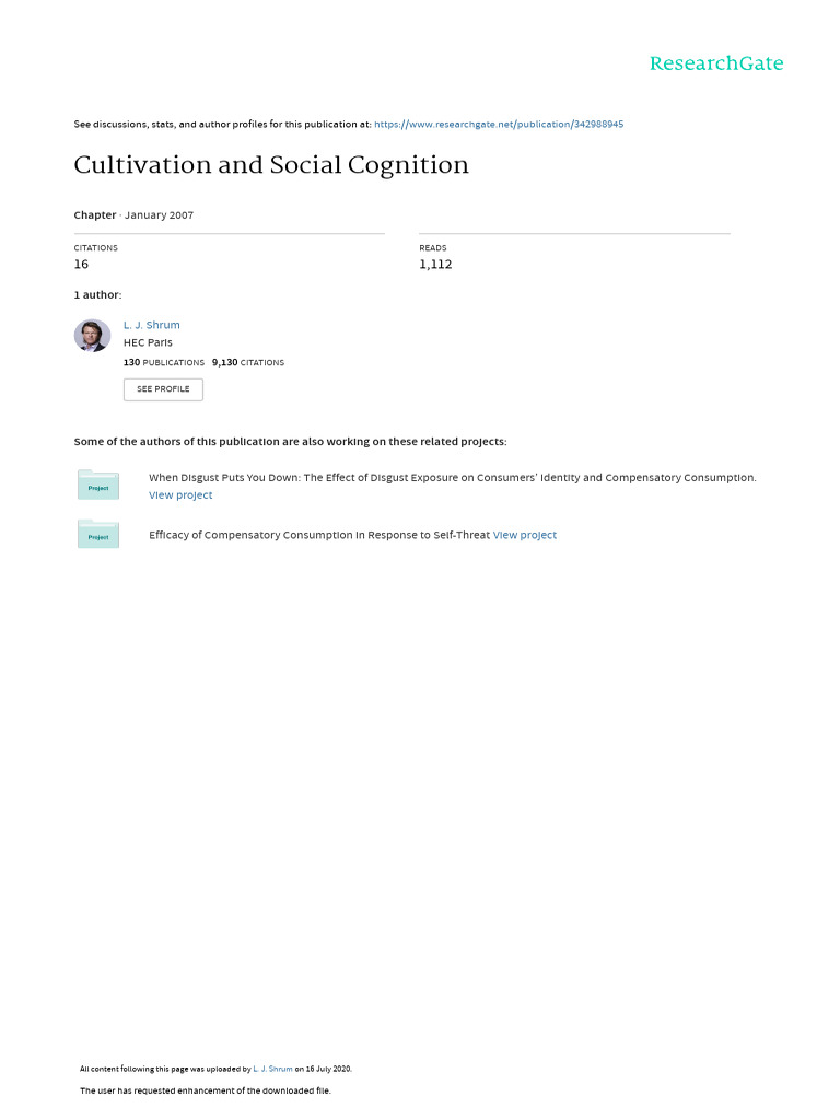 Shrum, L. J. (2007) - Cultivation and Social Cognition. | PDF | Memory ...
