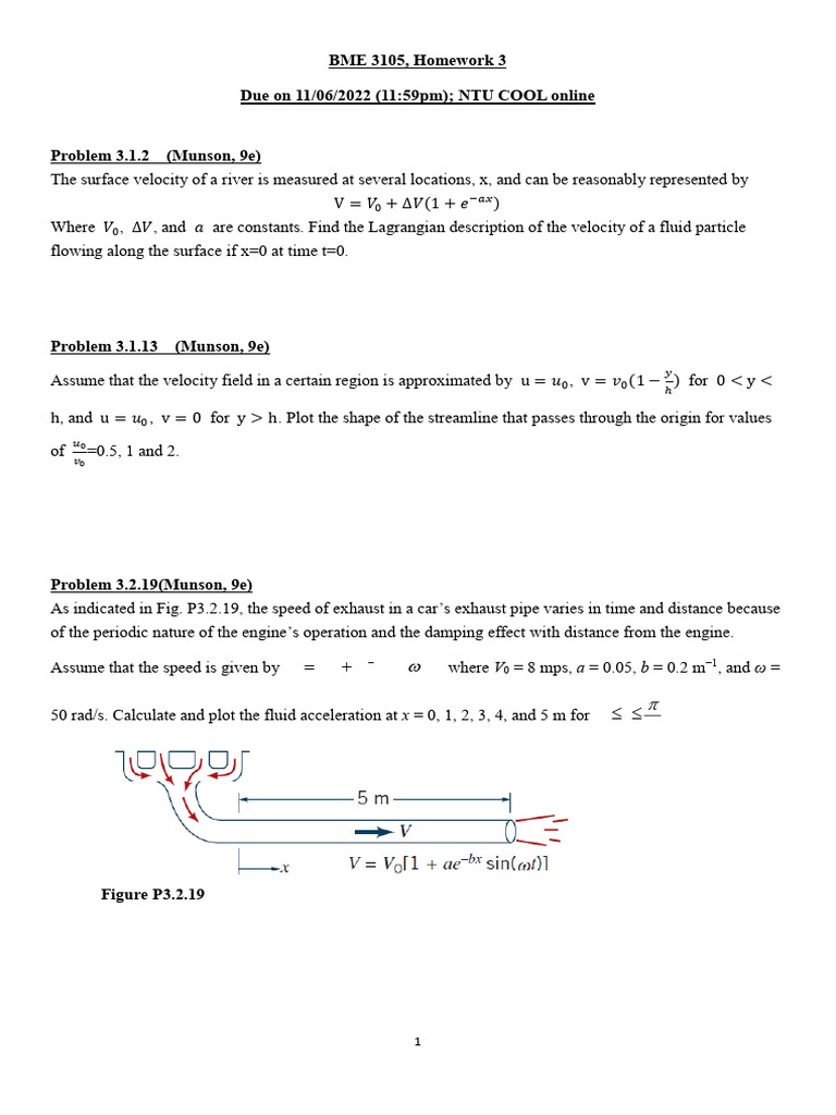 FluidMechanics HW03 2022 | PDF | Mechanics | Physical Sciences