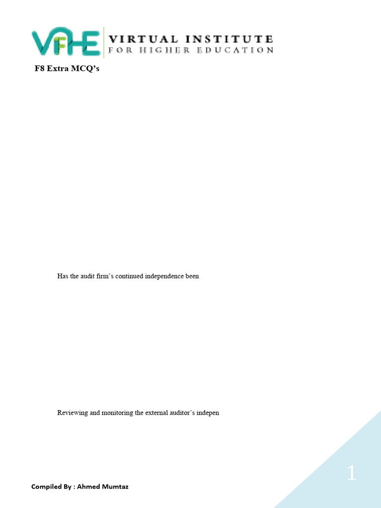 AA Selective Mcqs Complete Audit | PDF | Audit | Auditor's Report