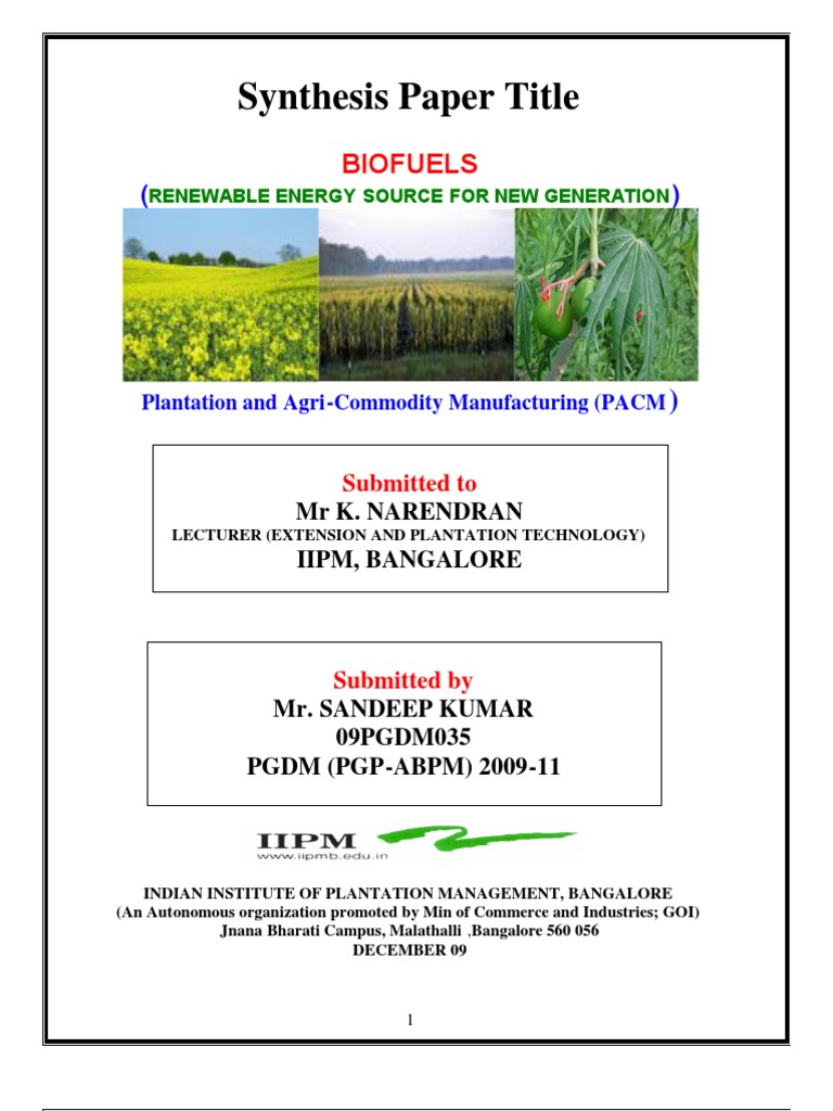 Synthesis Paper Title: Biofuels | PDF | Biodiesel | Biofuel