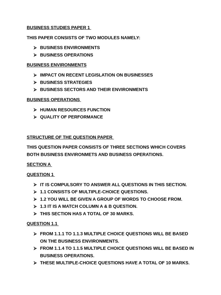 Business Studies Paper 1 Structure-1 | PDF | Multiple Choice