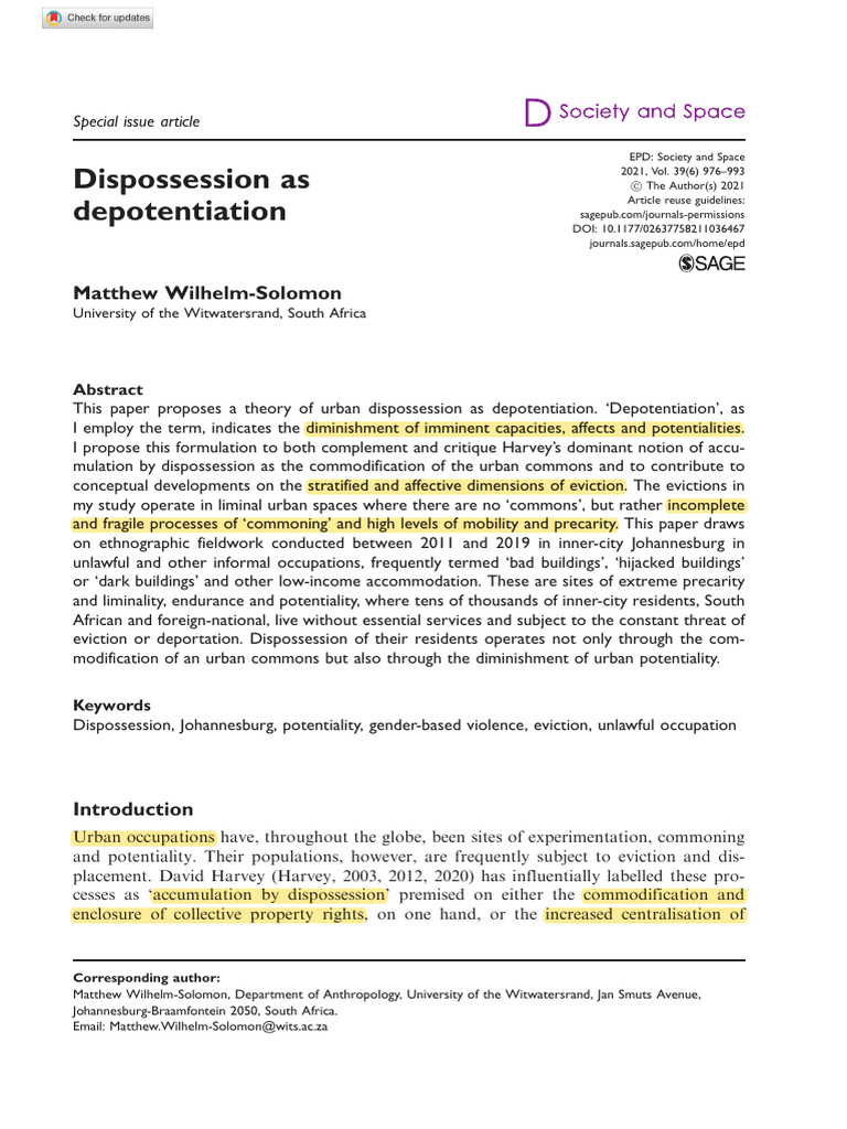 Disposession As Depotentiation | PDF | Eviction