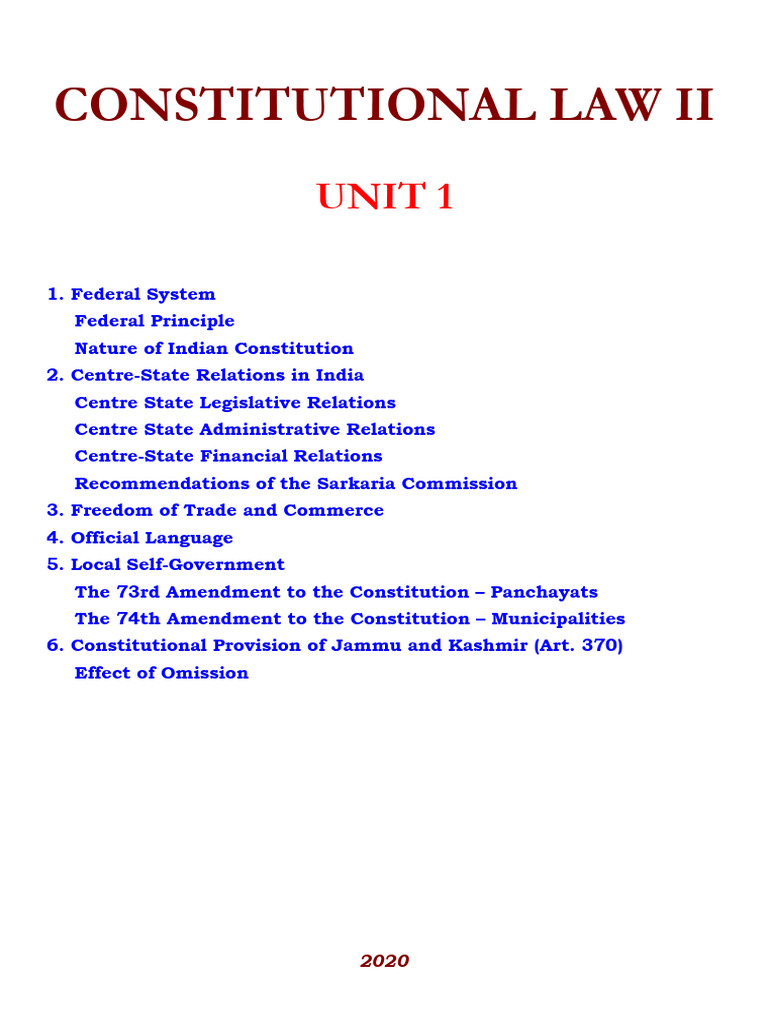 Constitutional Law II - Unit 1 | PDF | Parliament Of Pakistan | Constitution
