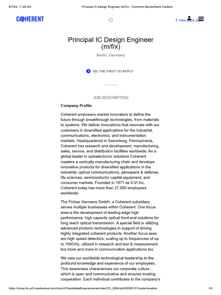 Principal IC Design Engineer (m_f_x) - Coherent Deutschland Careers ...