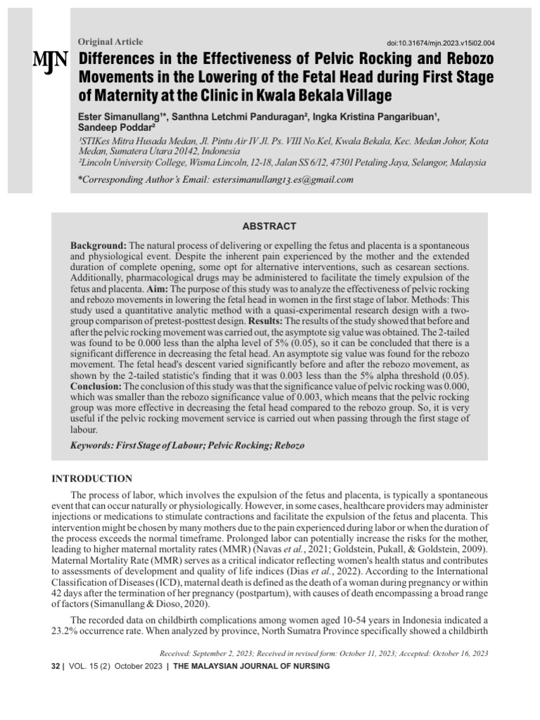 Differences in The Effectiveness of Pelvic Rocking and Rebozo | PDF | Childbirth | Maternal Death
