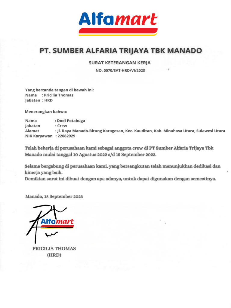 Paklaring Alfamart | PDF