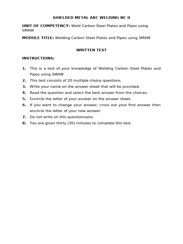Written Test | PDF | Welding | Construction