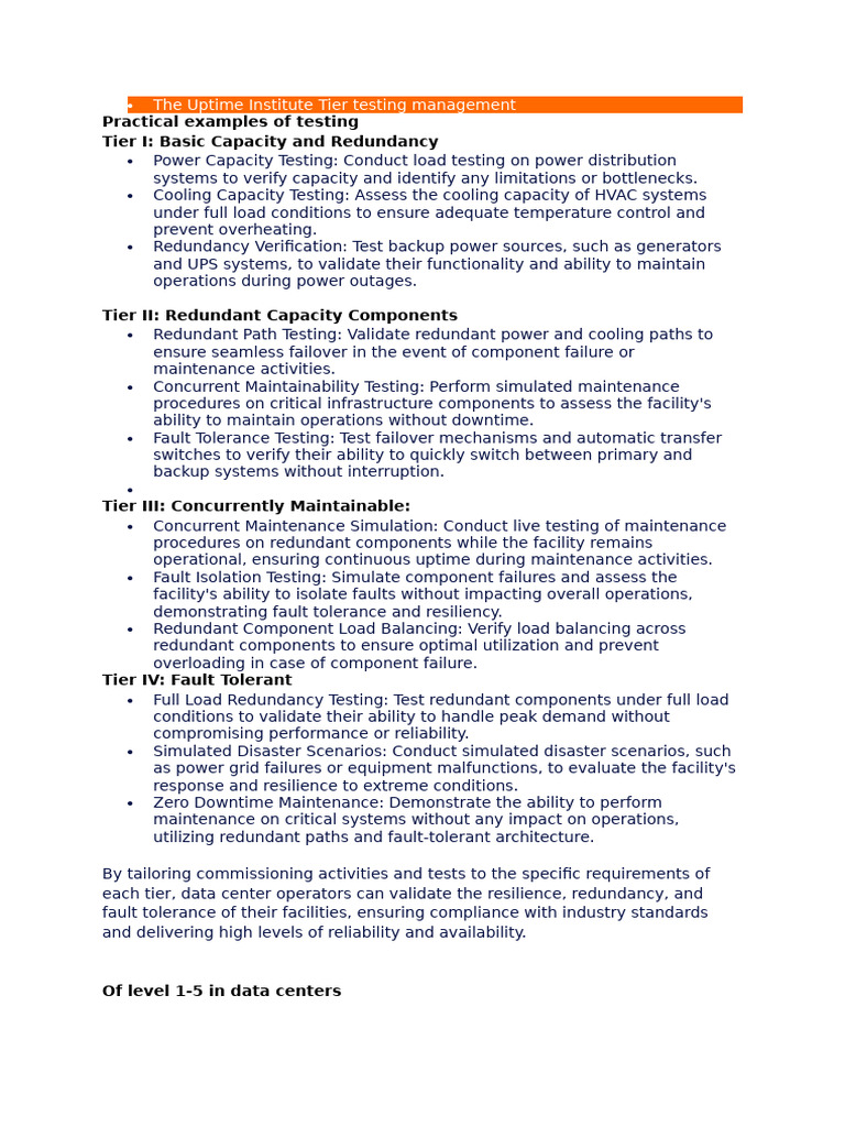 Data Center Commissioning Levels Guide | PDF | Fault Tolerance | Data ...