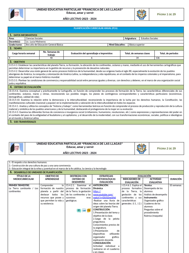 8vo Egb Formato Pca 2023 - 2024 Sociales | PDF | Américas | Evaluación