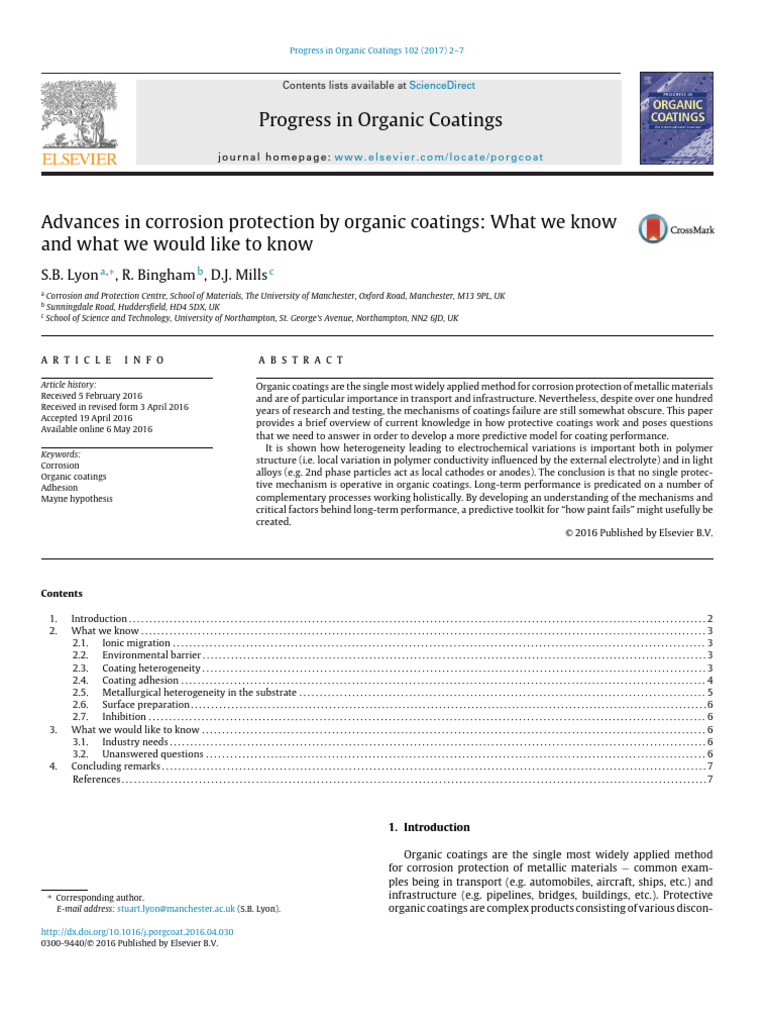 2017-Advances in Corrosion Protection by Organic Coatings-Mills | PDF ...