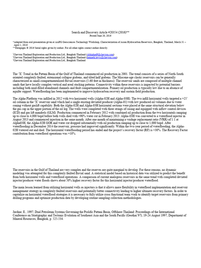 Horizontal Well Injector-Producer Pair Platong Field, Pattani Basin ...