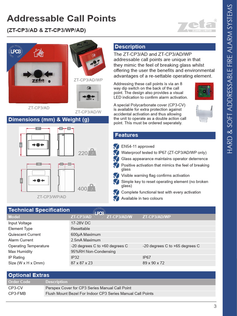 Zeta CP3 Addressable MCPs | PDF | Equipment | Electricity