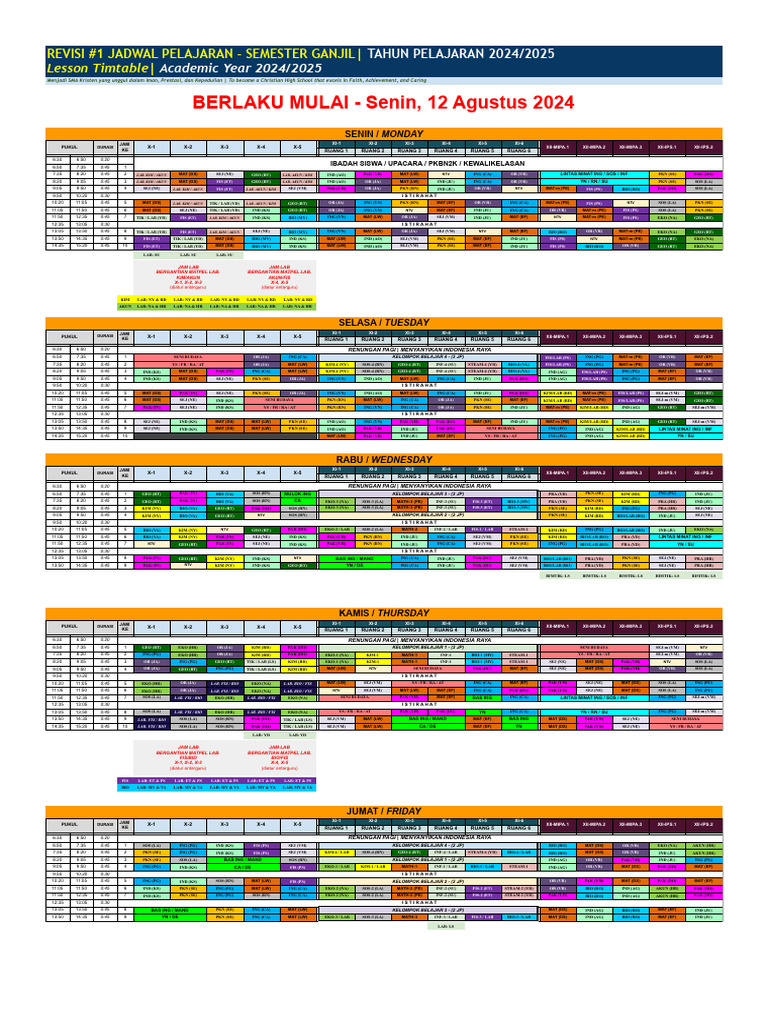 Revisi #1 Jadwal Pelajaran - Semester Ganjil 2024-2025 | PDF