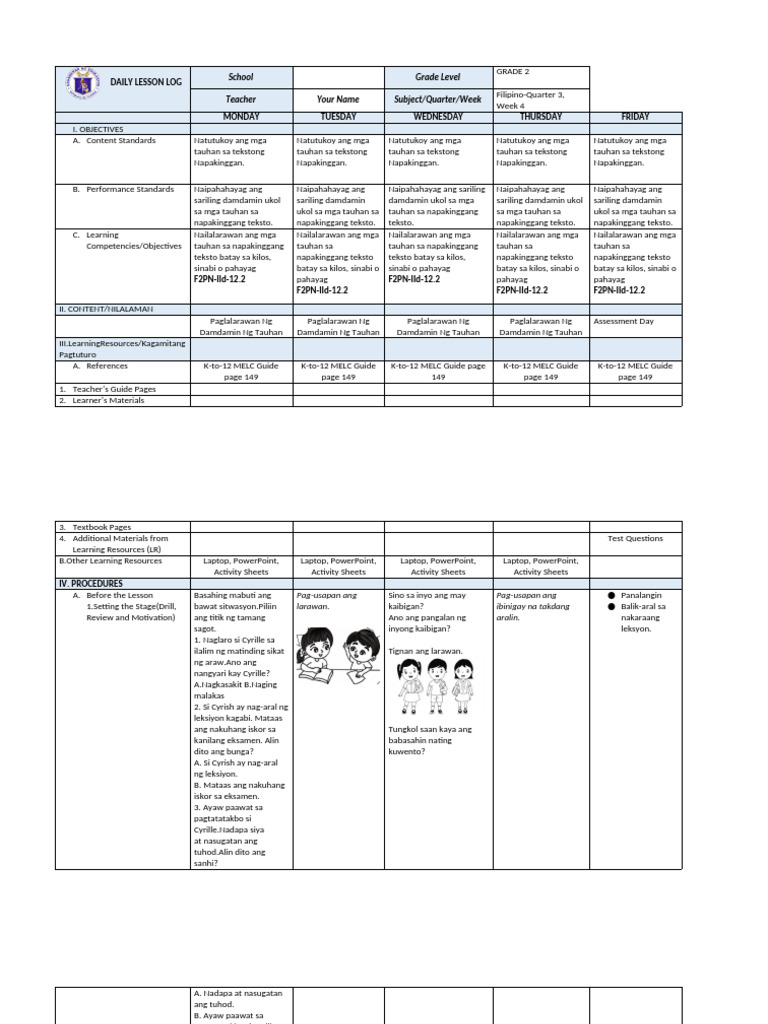 DLL Filipino Q3W4 | PDF