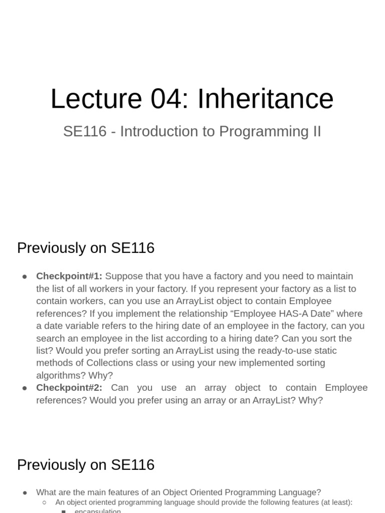 Lecture 04 Inheritance Pdf Inheritance Object Oriented Programming Class Computer 0410