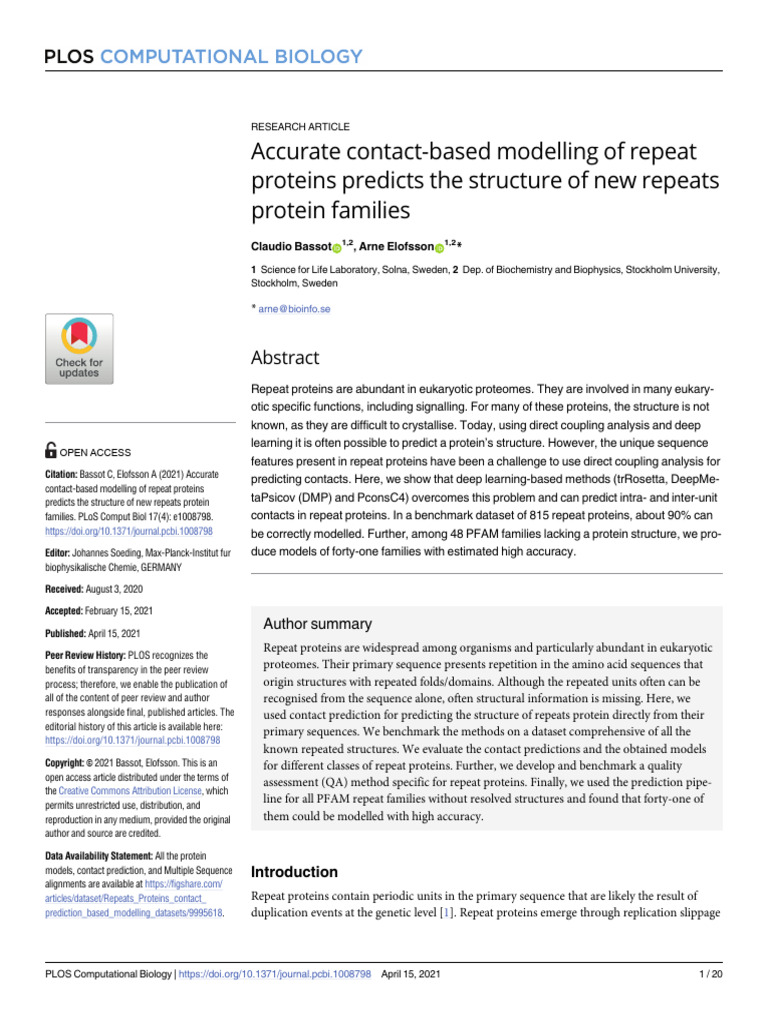 Accurate Contact-Based Modelling of Repeat Proteins Predicts The ...