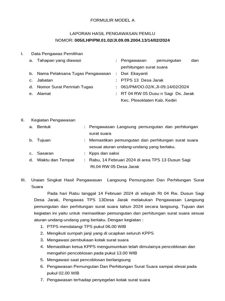 Formulir Model A | PDF