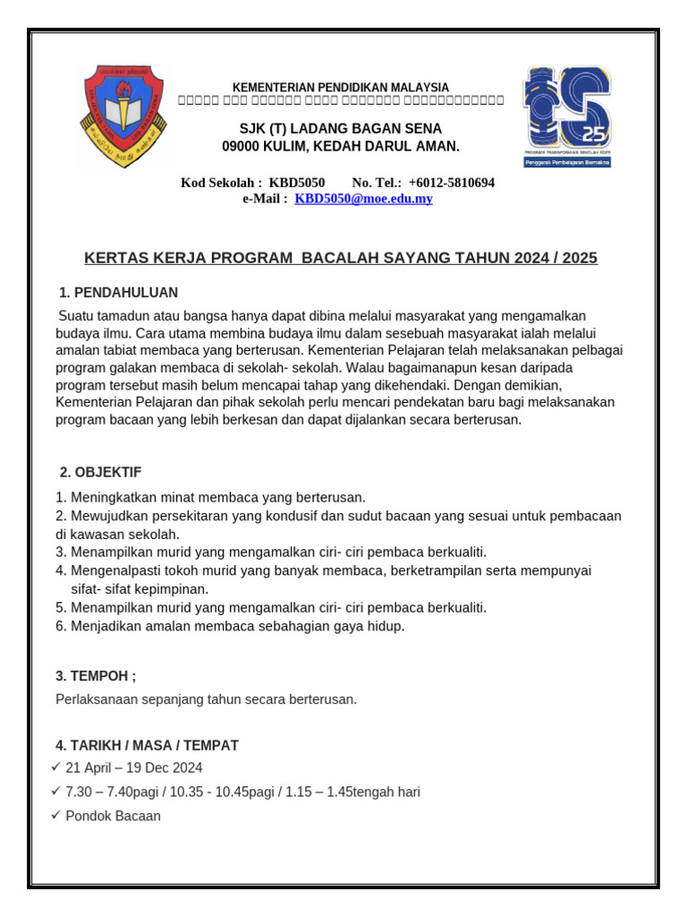 Kertas Kerja Program Bacaan 2024 Pdf
