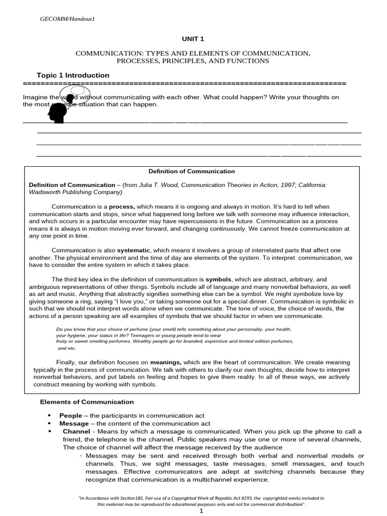 Handout 1 | PDF | Communication | Interpersonal Communication