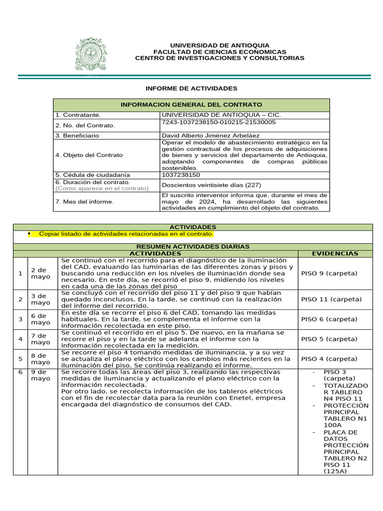 Formato Informe de Actividades Individual | PDF