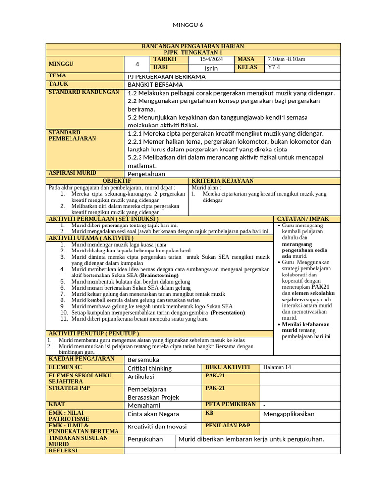 Rancangan Pengajaran Harian Minggu 6 Pdf