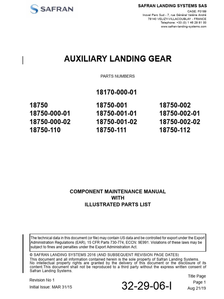 Auxiliary Landing Gear: Parts Numbers | PDF