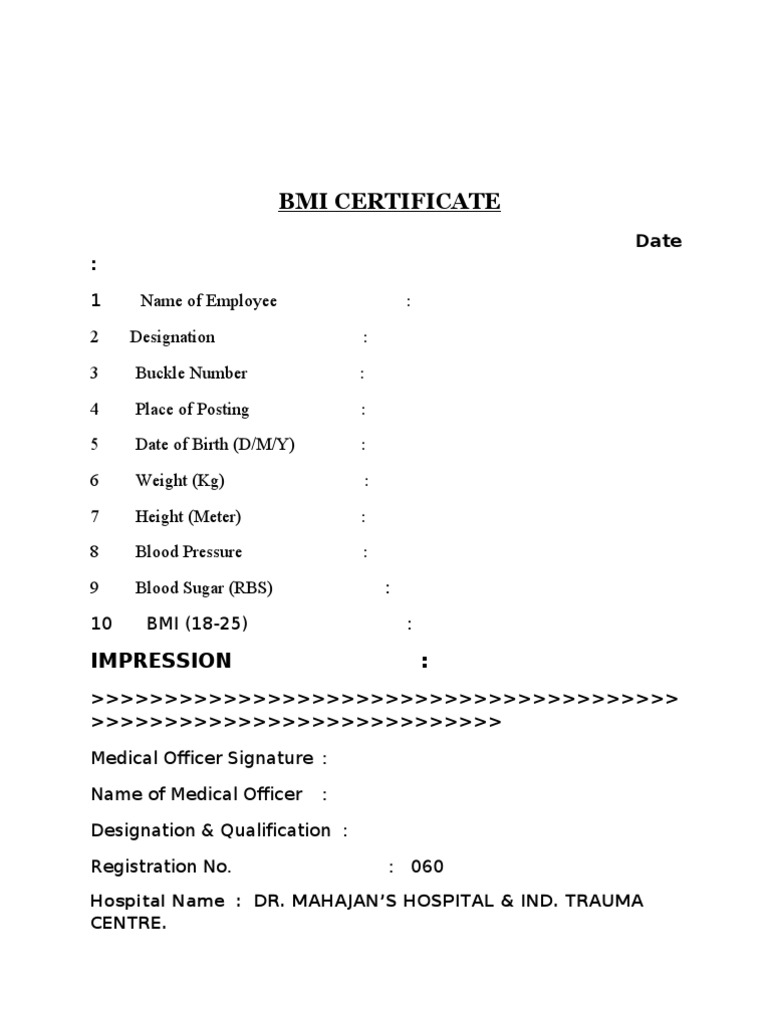 Bmi Certificate | PDF