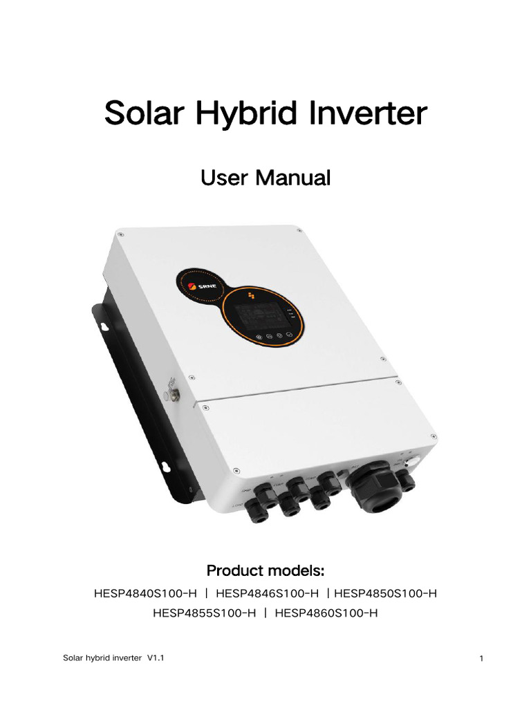 SRNE - HESP Series - EU - 48V - 4 6kW - 230V - Solar Hybrid Inverter - Dual MPPT - Usermanual ...