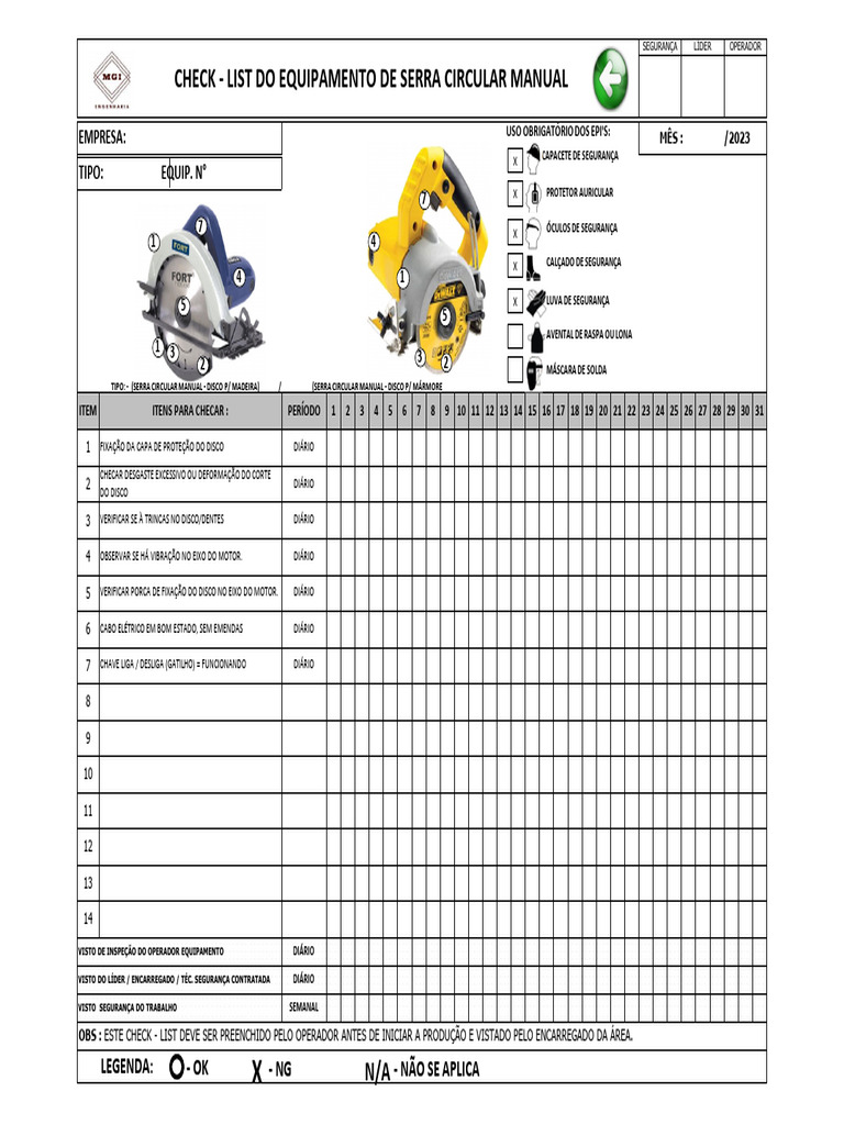 Check List Serra Circular Manual | PDF