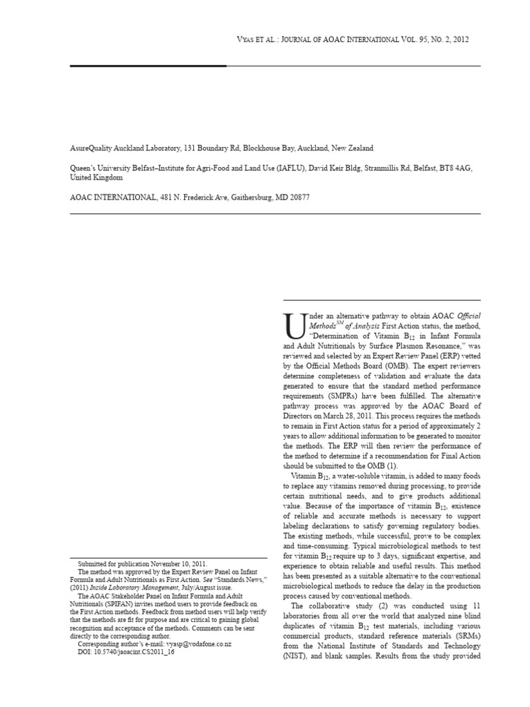 Aoac SMPR 2011 - 16 | PDF | Vitamin B12 | Buffer Solution