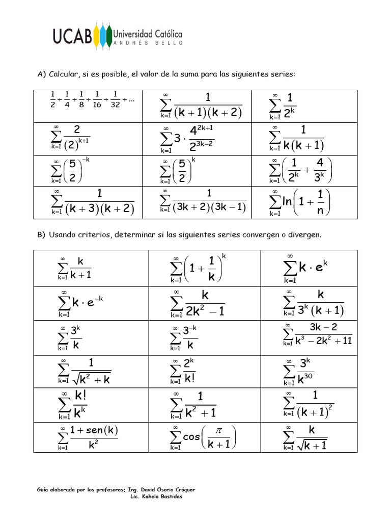 C lculo II Gu a Series Criterios PDF Real Analysis Complex Analysis