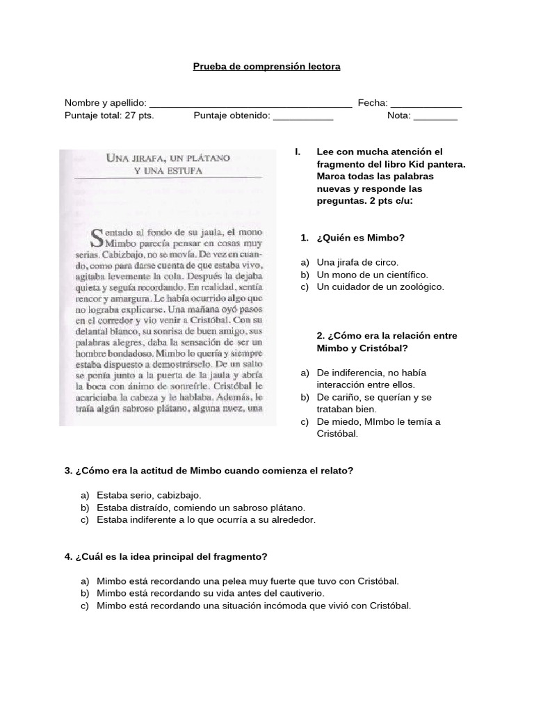 Prueba de Comprensión Lectora | PDF