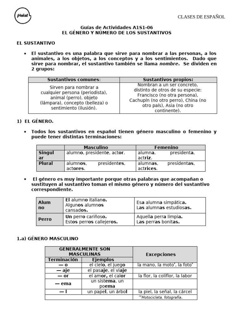 Género de Las Palabras | PDF | Sustantivo | Plural