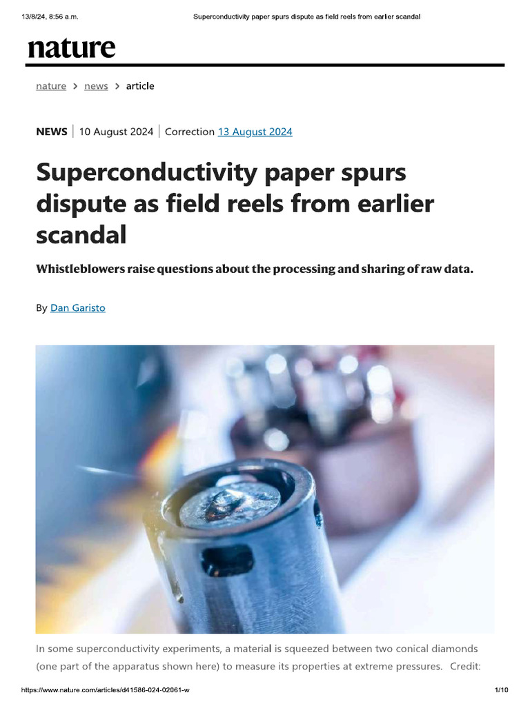 Superconductivity Paper Spurs Dispute As Field Reels From Earlier ...
