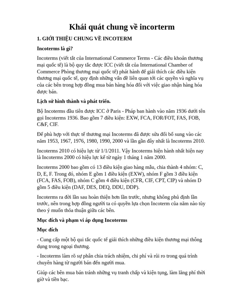Khái quát chung về incorterm- thuyết trình | PDF