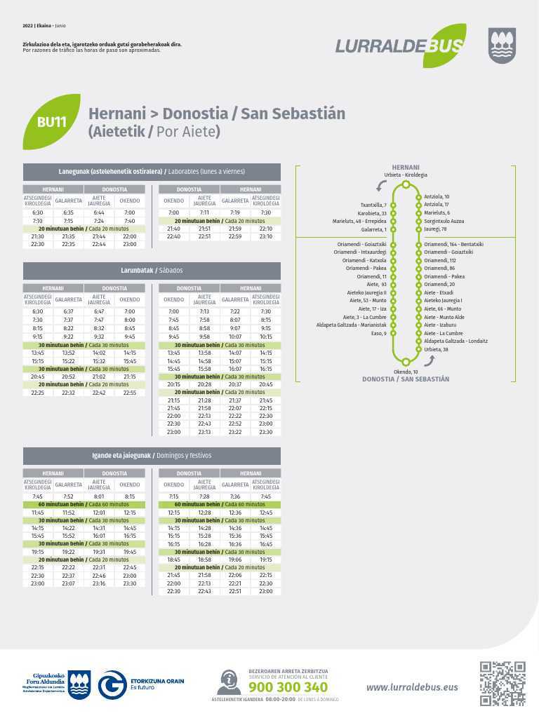 Horarios Bus BU11 Hernani-Donostia | PDF