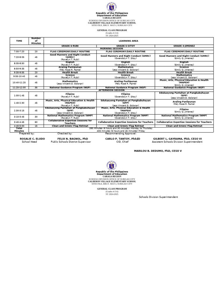 General Class Program Grade 4 6 | PDF | Philippines