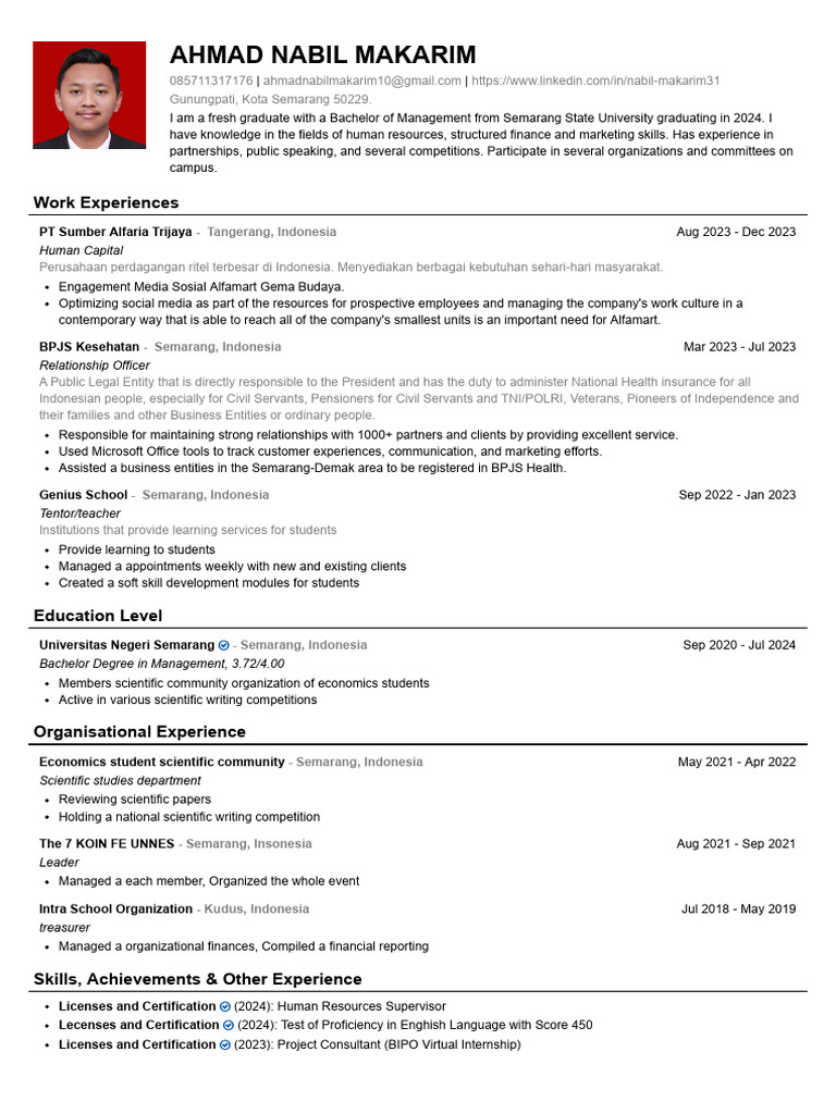 CV Ahmad Nabil Makarim-1 | PDF | Business | Business Economics