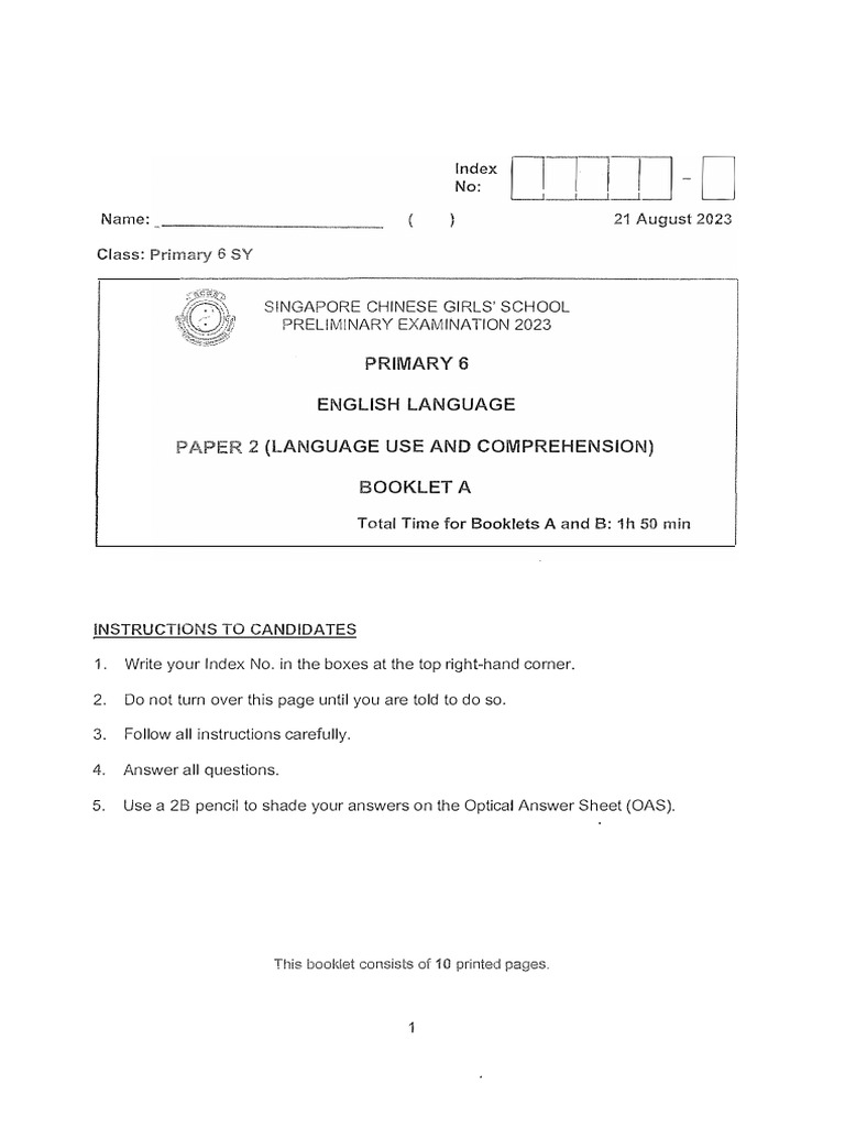 P6 English Prelim 2023 SCGS Exam Papers | PDF