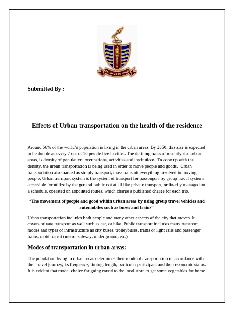 Effects of Urban Transportation On The Health of The Residence | PDF ...