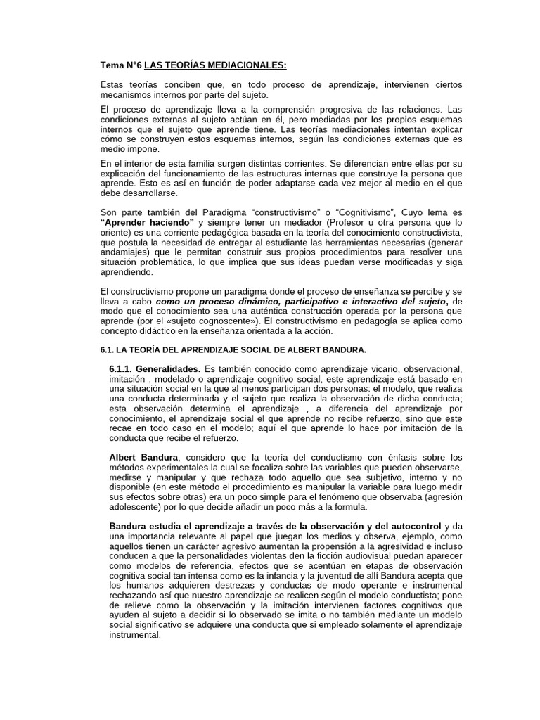 Sesion N6 Lasteoriasmediacionales Bandura Gagney Rogers | PDF | Constructivismo (filosofía de la ...