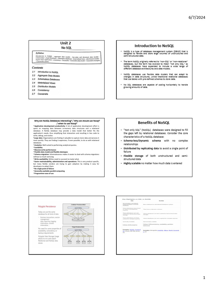 Unit 2 handouts | PDF | No Sql | Databases