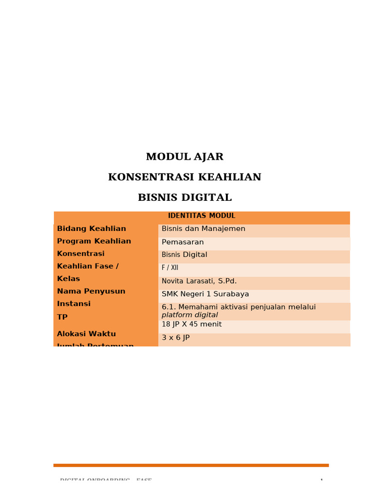 Doku - Pub Modul Ajar Bisnis Digital Digital Onboarding Fase F | PDF